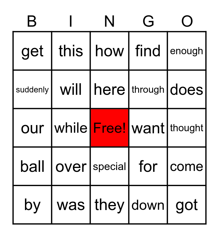 Snappy Word Bingo Card