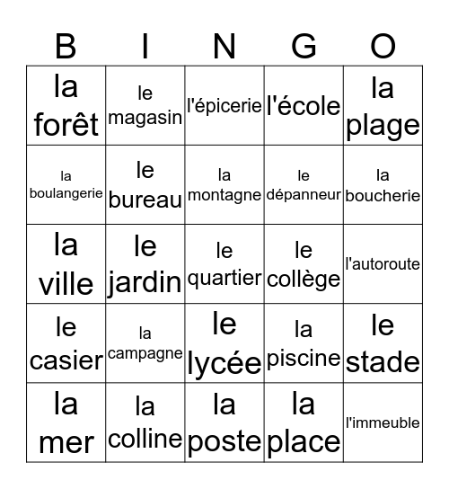 Les Lieux Bingo Card