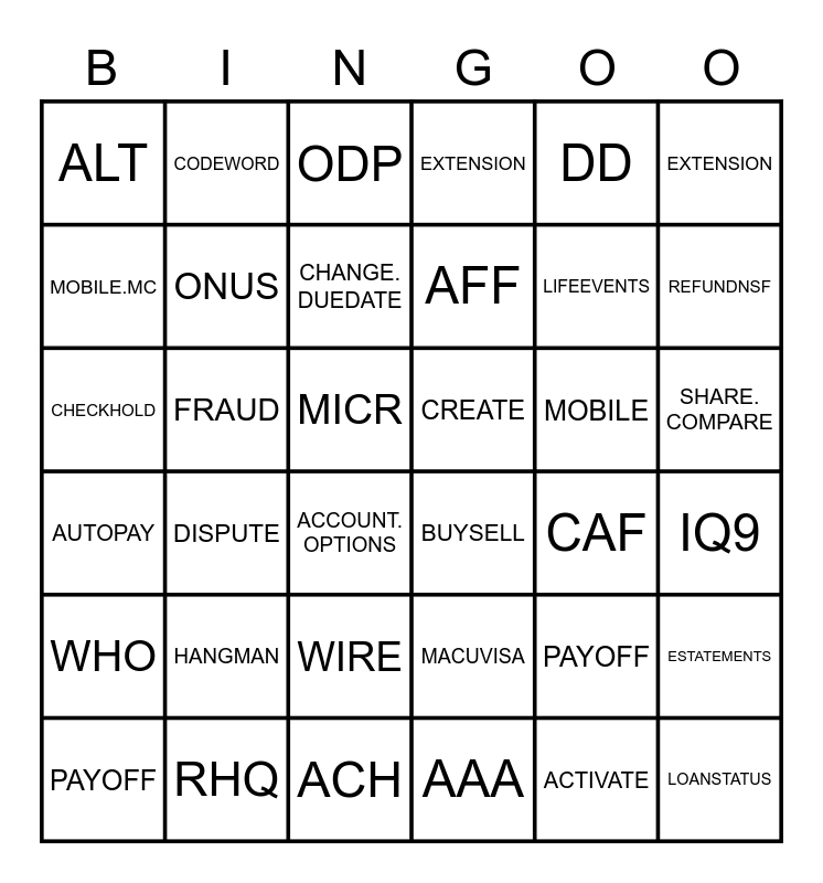 SYMITAR RG CODES Bingo Card