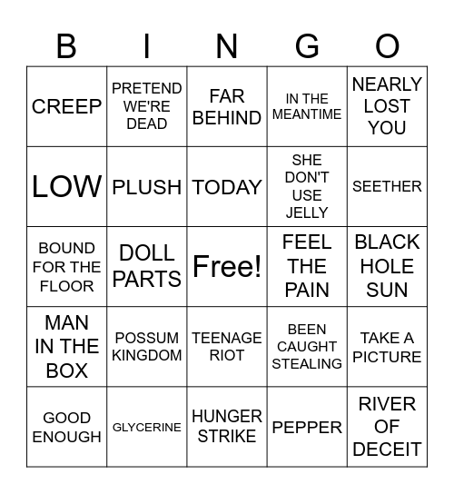 ROUND TWO: GRUNGE Bingo Card