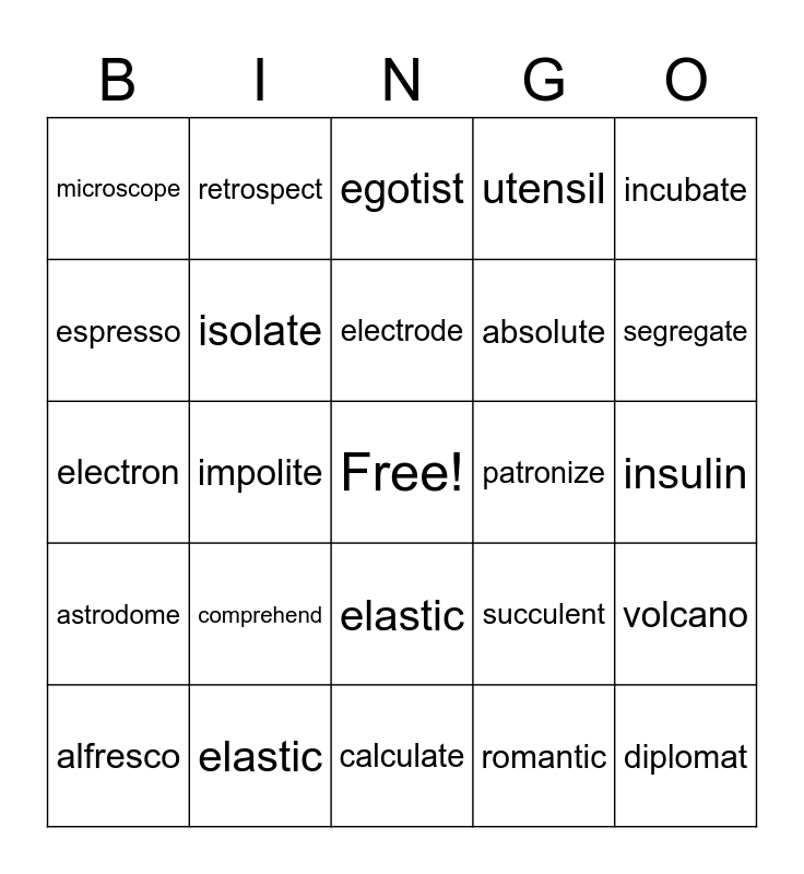 3 Syllable Blending Words Bingo Card
