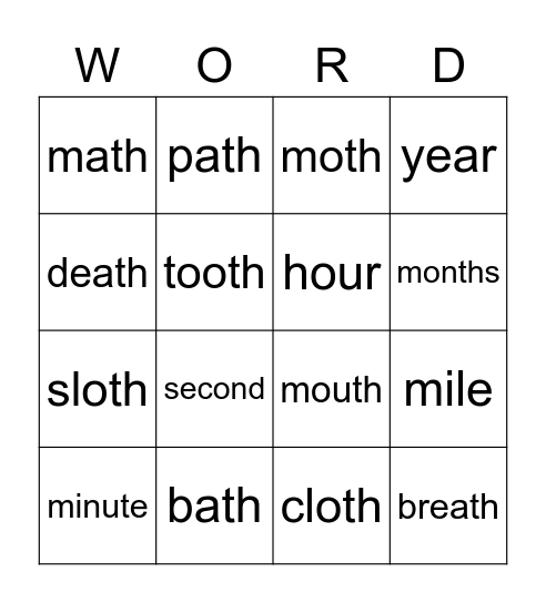 Spelling BINGO Card