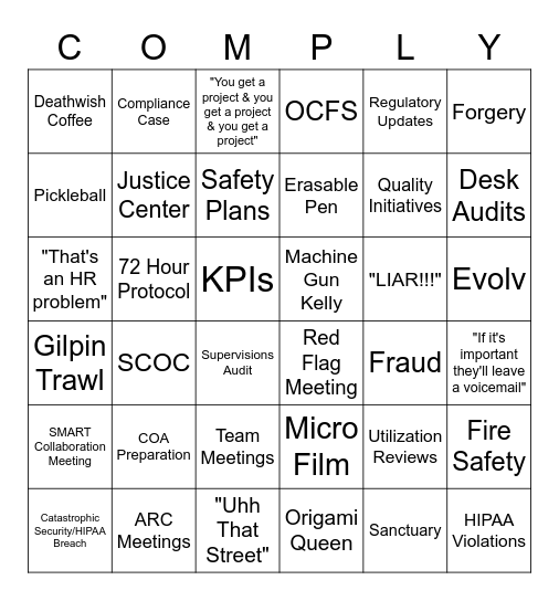 Compliance/Risk Management/QA BINGO Card