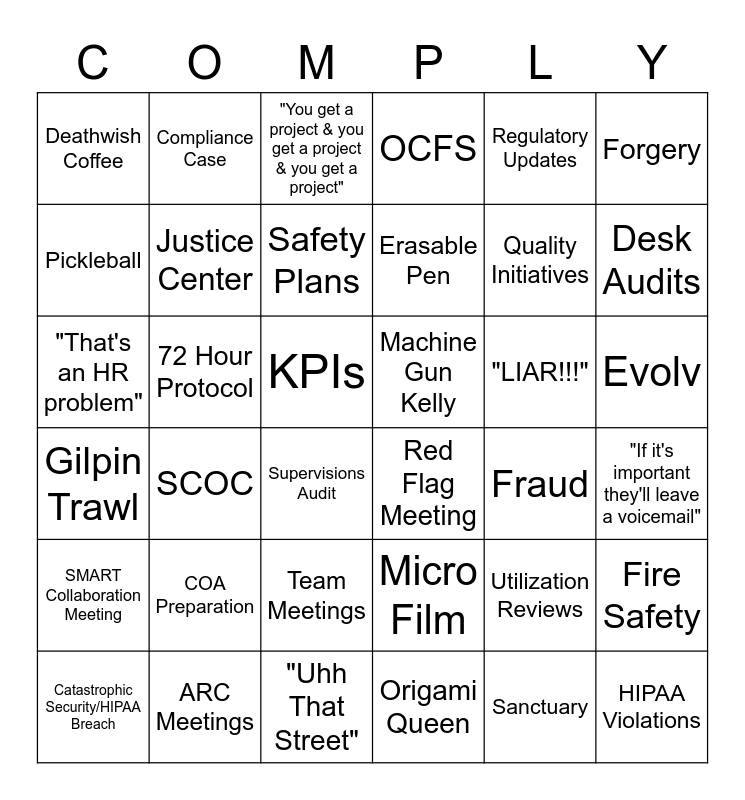 Compliance/Risk Management/QA BINGO Card
