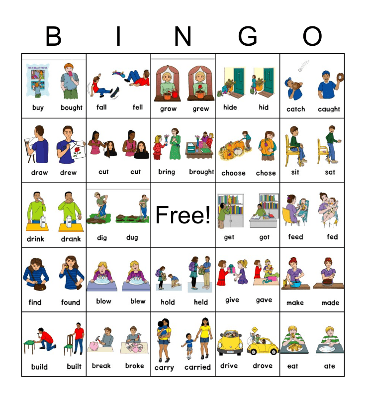 Irregular Past Tense Verbs Bingo Card