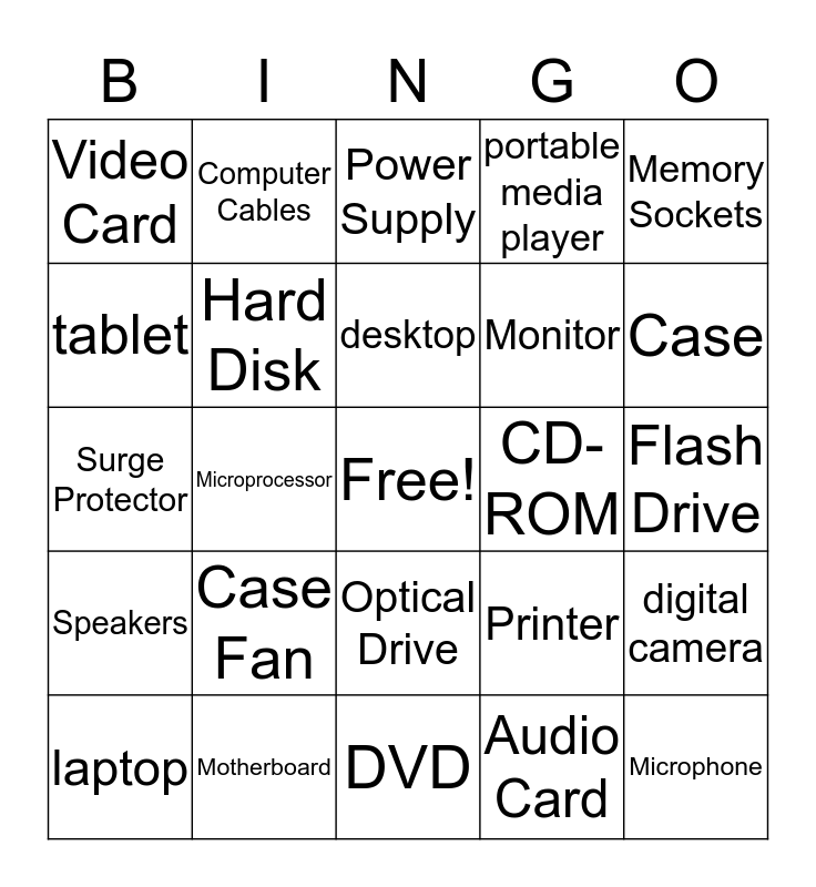 Computer Vocabulary Bingo Card