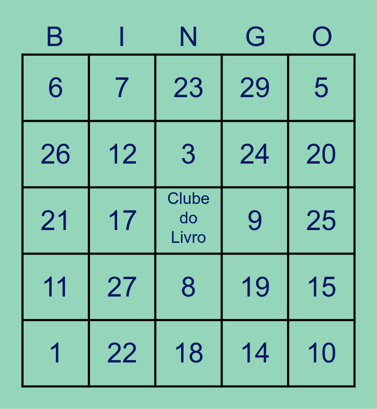 Bingo Numérico 1-30 Bingo Card