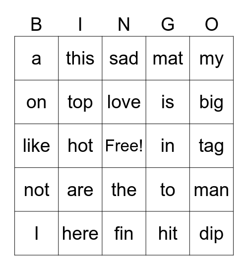 1G Power Words Bingo Card