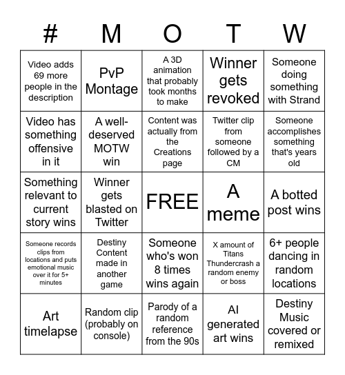 TWAB MOTW/AOTW Bingo Card