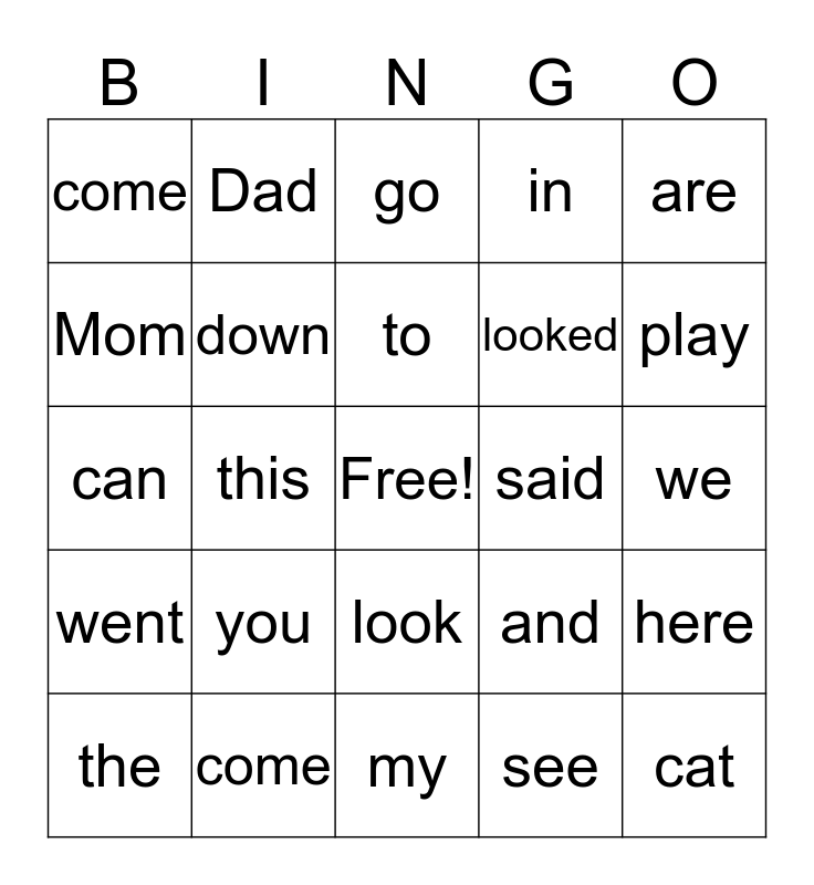 Words I Know Bingo Card