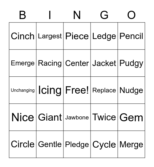 Soft C/Soft G/J Sound Words Bingo Card