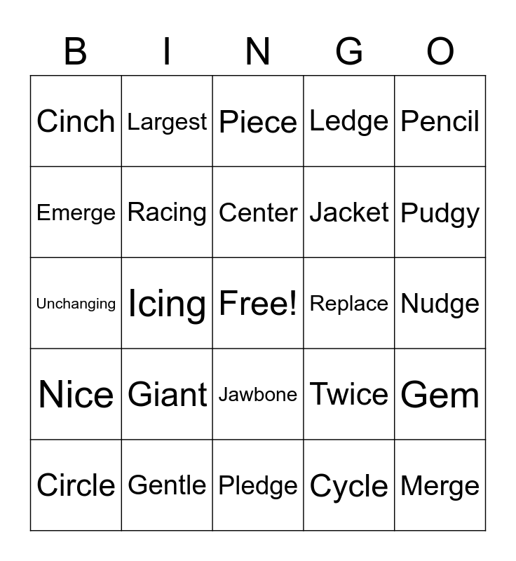 Soft C/Soft G/J Sound Words Bingo Card