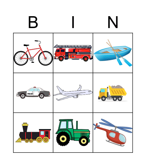 Transportation bingo Card
