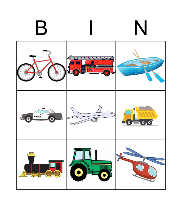 Transportation bingo Card
