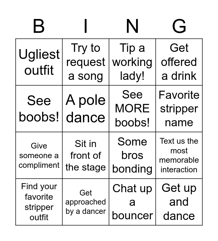 Erin’s Strip Club Bingo Card