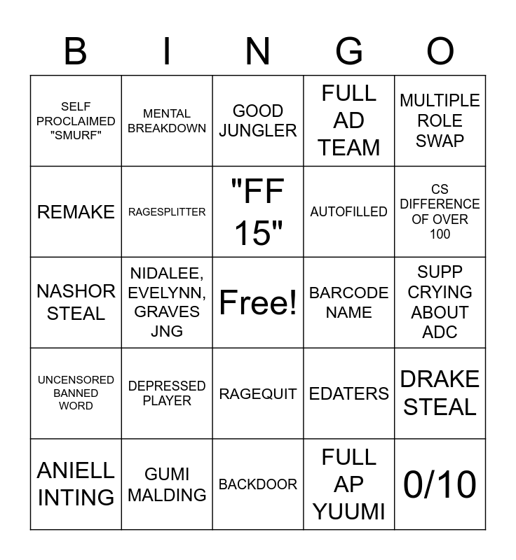 L9 RANKED BINGO Card