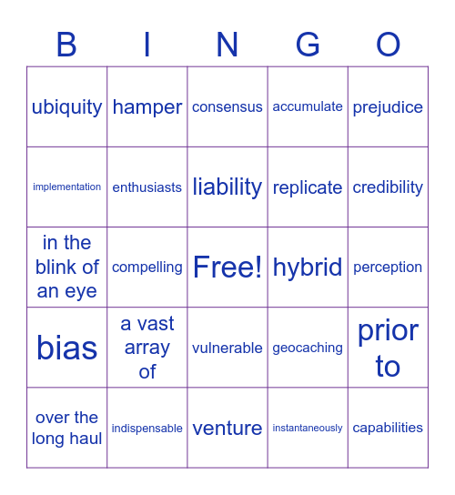 S.5 English Module 8 Vocabulary Bingo Card