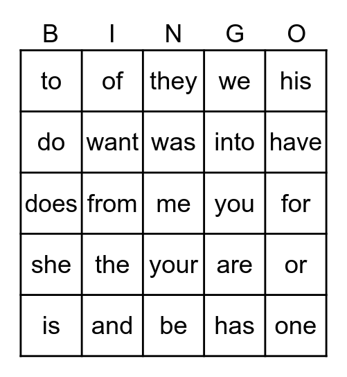 Wilson Step 1 Sight Words Bingo Card