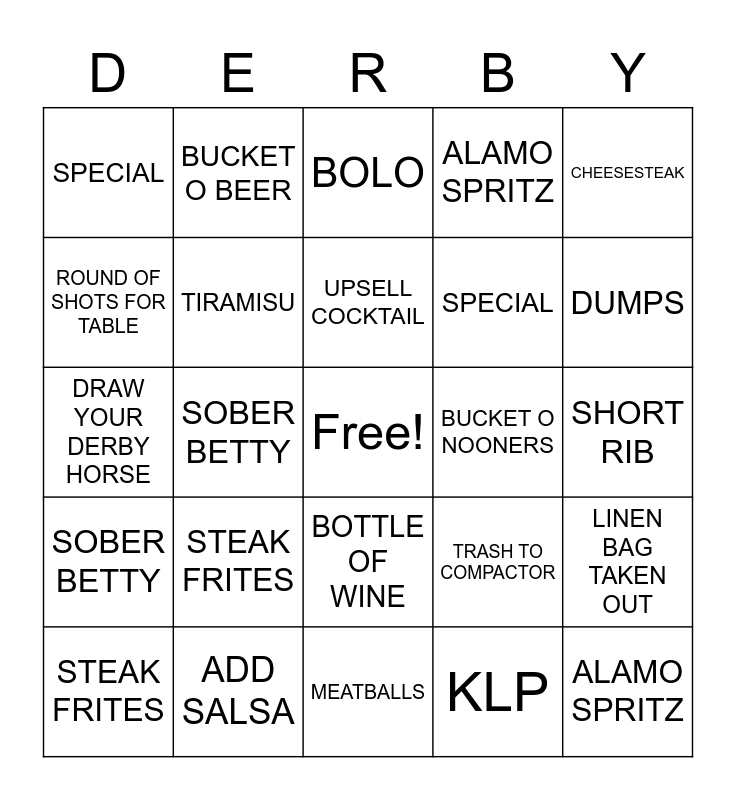 HAPPY DERBY DAY Bingo Card