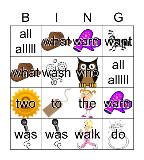 Sight Words-Pink Bingo Card