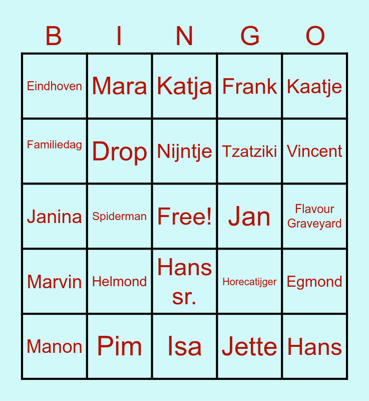 Hartman familie bingo Card