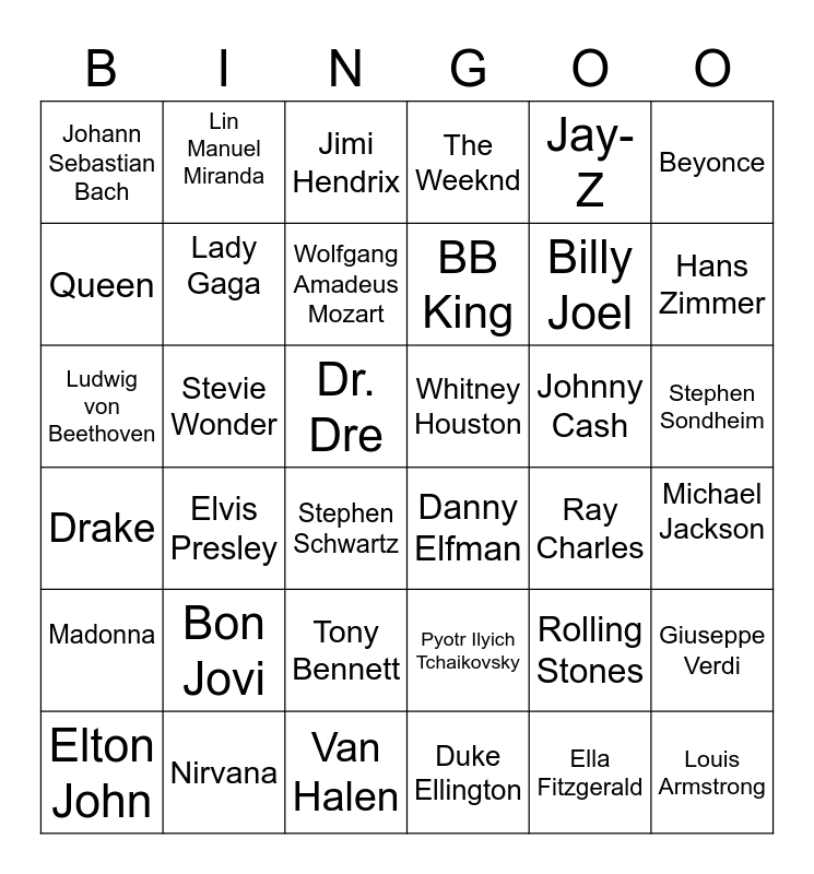 MUSIC Bingo Card