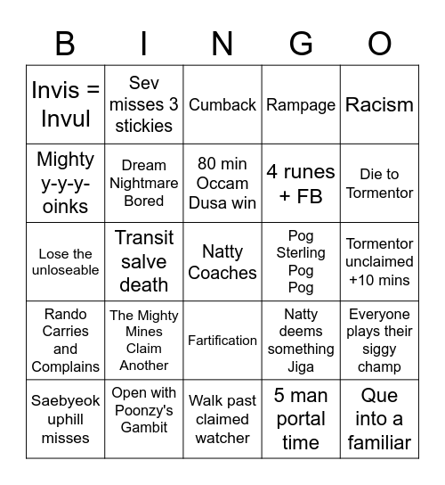 Mighty Patch Bingo Card
