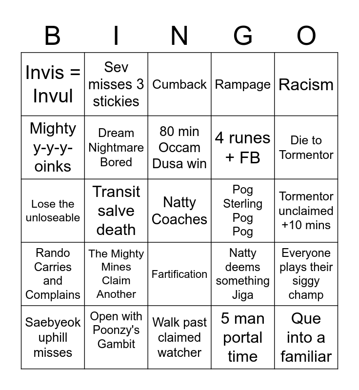 Mighty Patch Bingo Card