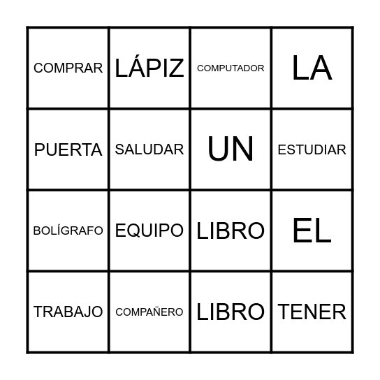 CLASE DE ESPAÑOL Bingo Card