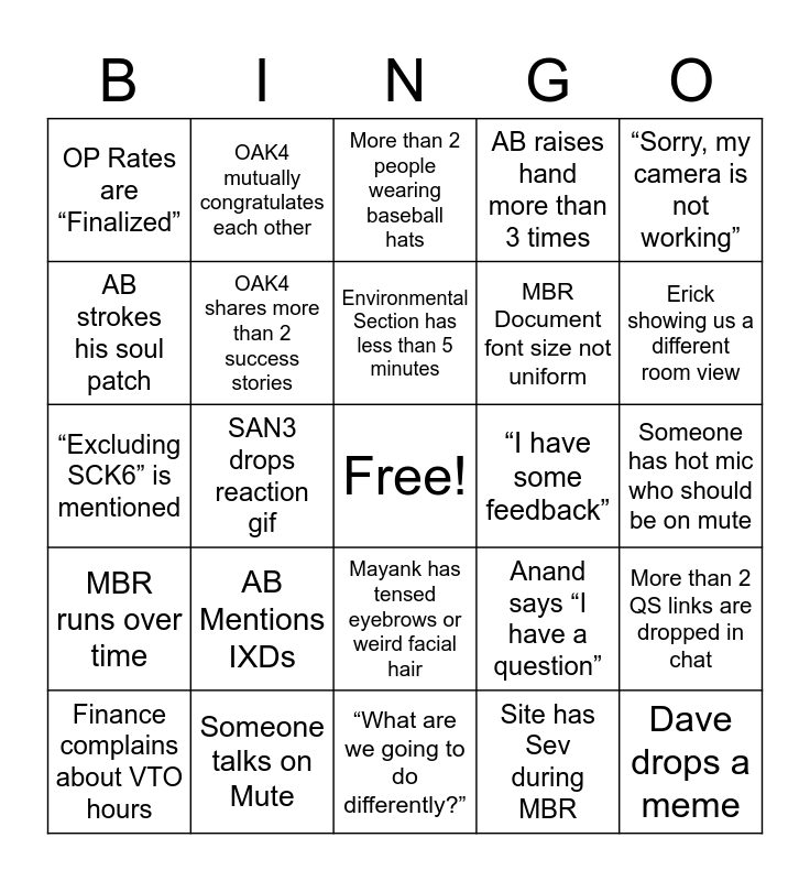 California MBR Bingo Card