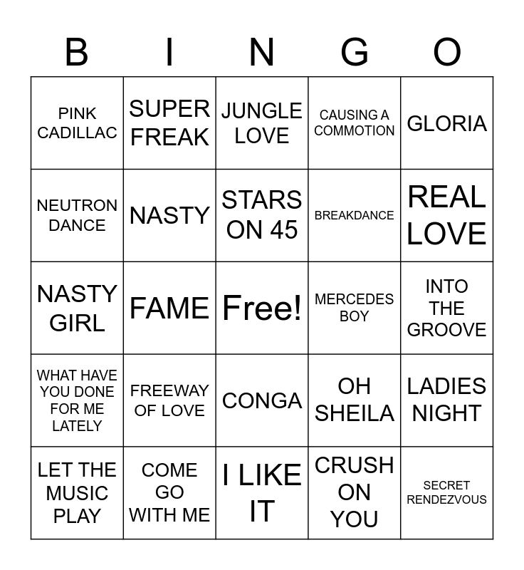 80S DANCE Bingo Card 80S DANCE Bingo Card