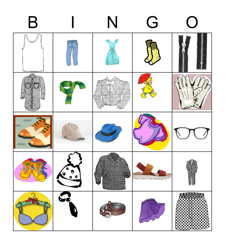 Les vêtements Bingo Card