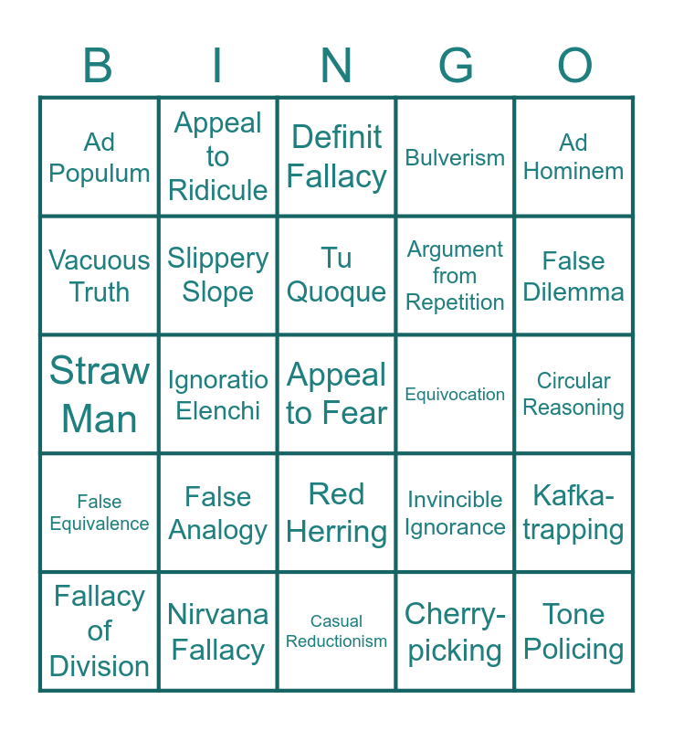 Logical Fallacies Bingo Card