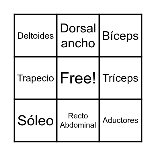 Muscles Bingo! Bingo Card