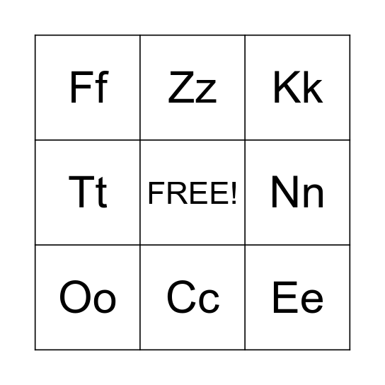 Upper and Lower Case Alphabet Bingo Card