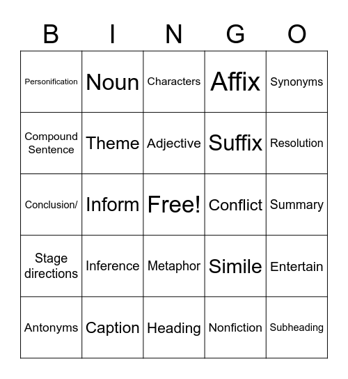 3rd Grade ELA Vocab BINGO Card