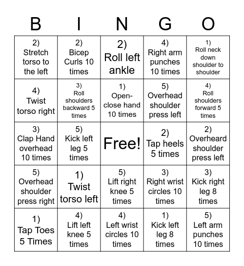 Exercise BINGO Card