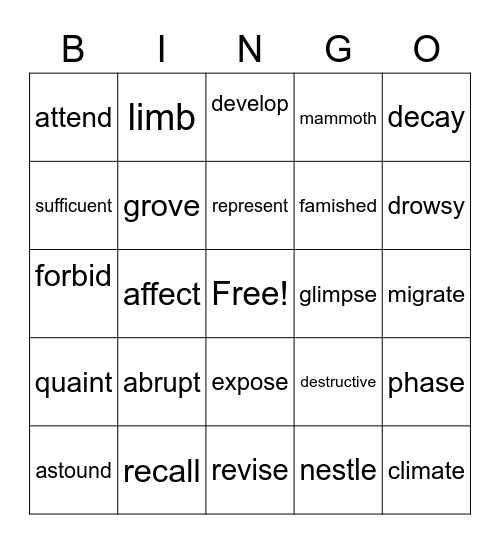 Wordly Wise Level 4 (Les. 1-5 Review) Bingo Card
