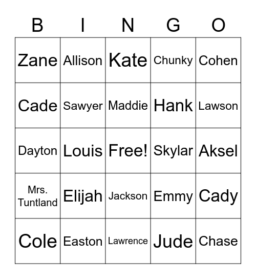 Our Class Bingo Card