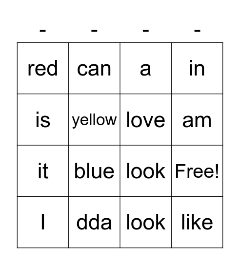 Sight Word - List 1 Bingo Card