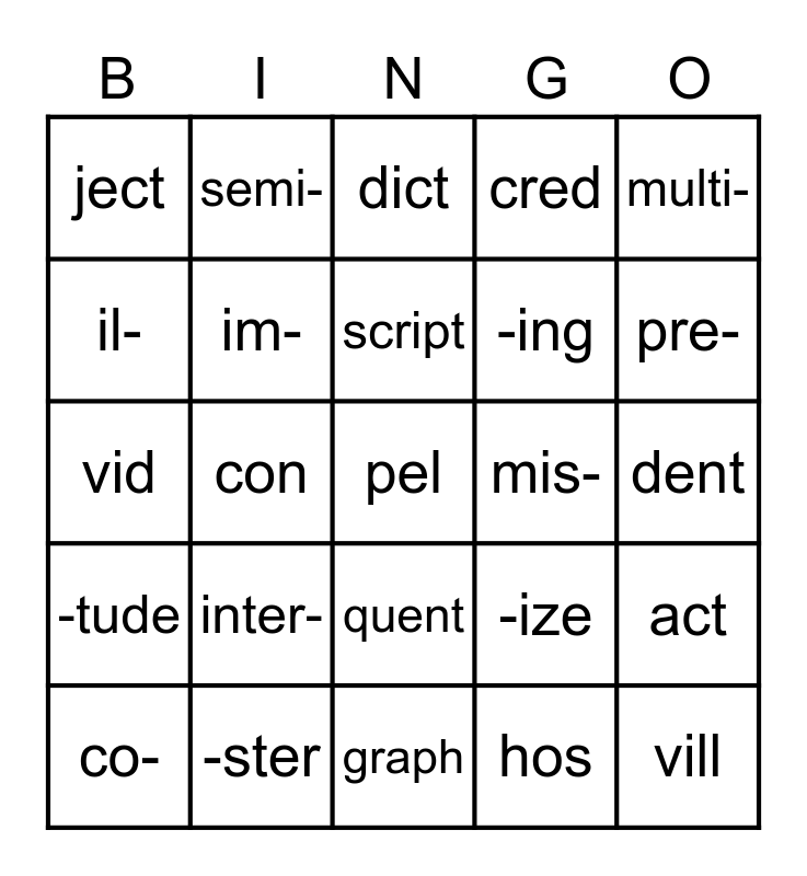 Challenge Sight Syllables #15-20 Bingo Card