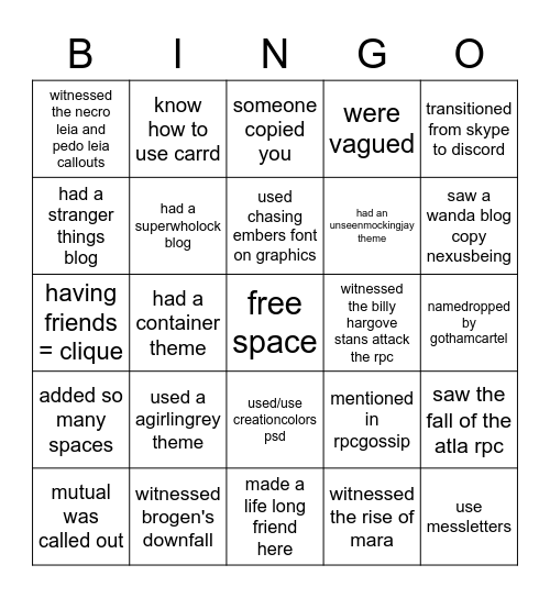 the updated tumblr rpc bingo Card