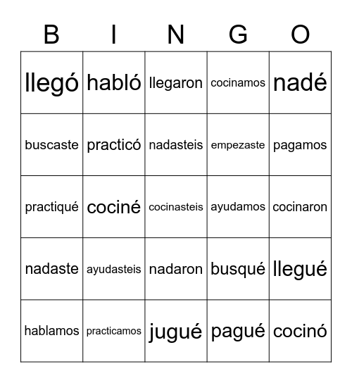 -ar verbs preterite Bingo Card