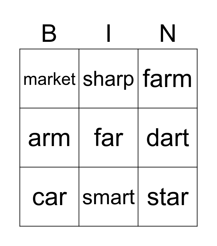 AR words Bingo Card