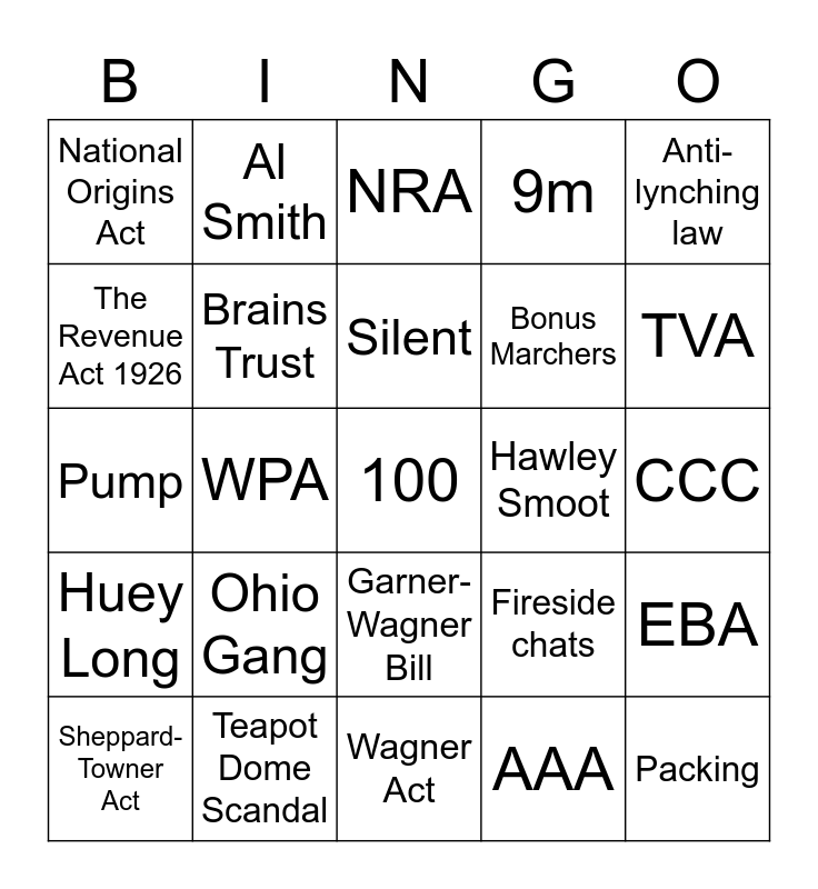 1920s-30s Political Bingo Card