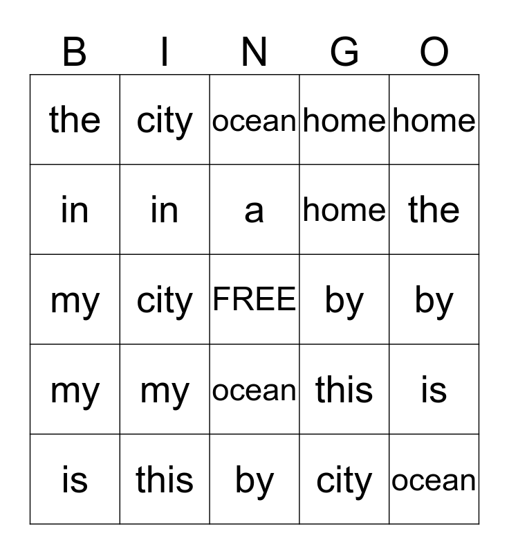 PCI Level 1 Words 1-10 Bingo Card