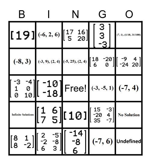 Matrix Bingo Card