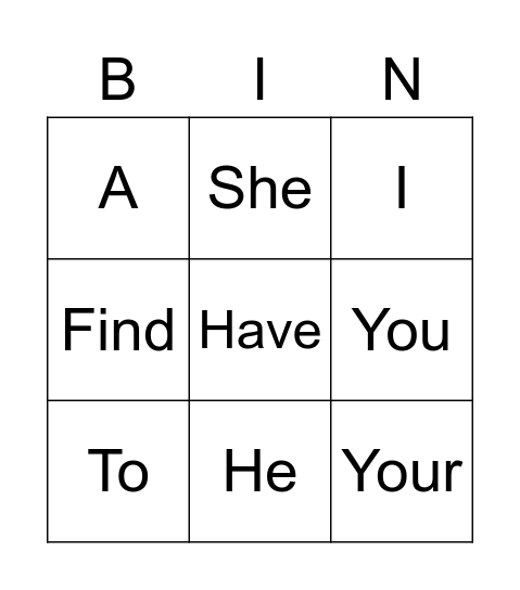 Puzzle words Bingo Card