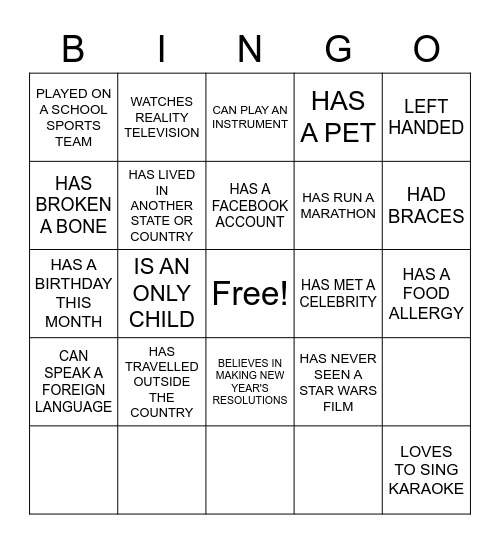Untitled Bingo Card