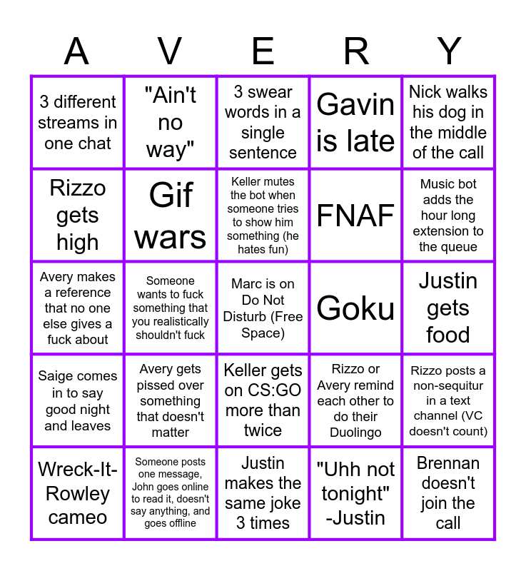 FGEU Bingo Avery Edition Bingo Card